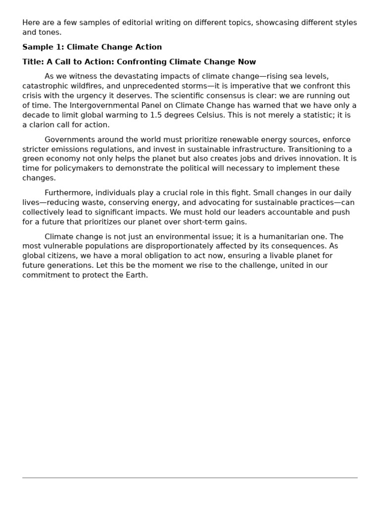 Editorial Writing Exercises | PDF | Climate Change | Mental Health