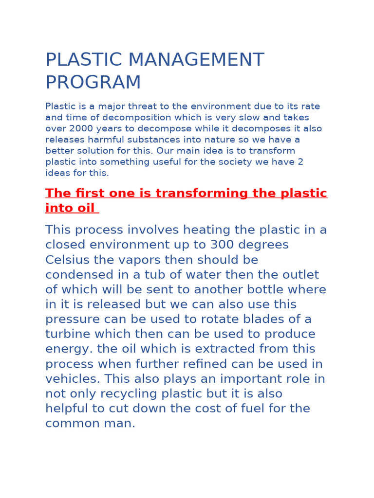 Plastic Management Program | PDF