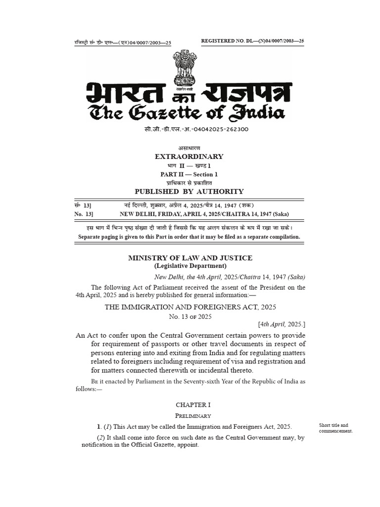 Immigration and Foreigners Act 2025 | PDF | Travel Visa | Passport