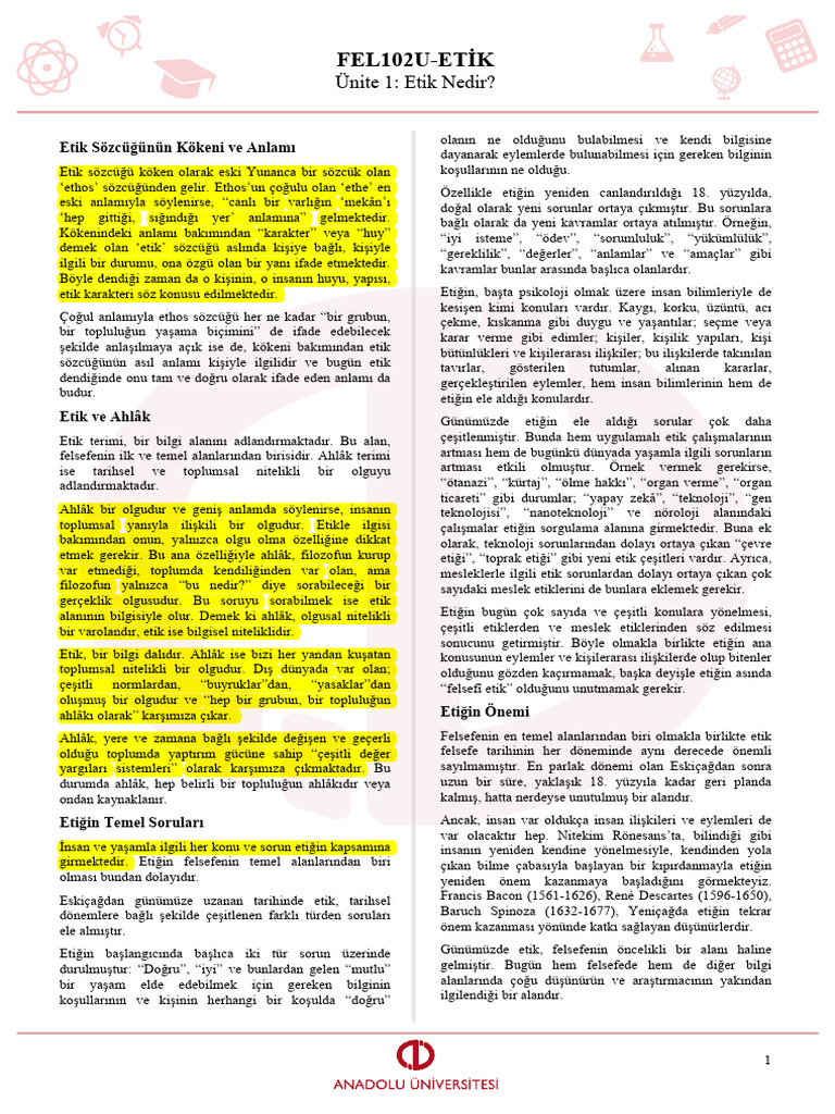 Anadolu Aöf Etik | PDF