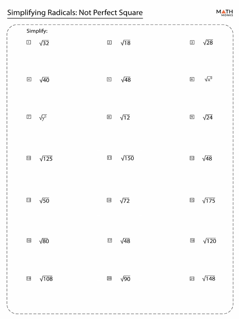 Simplifying-Radicals-that-are-Not-Perfect-Squares-Worksheet | PDF