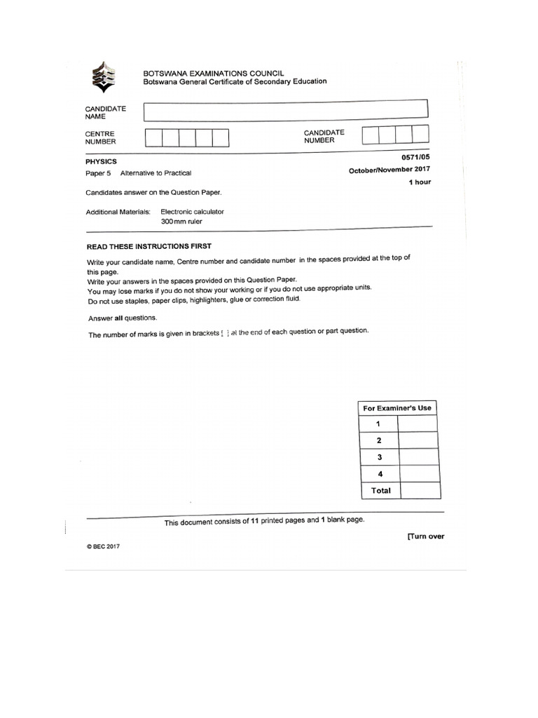 Bgcse Physics Paper 5 2017 | PDF