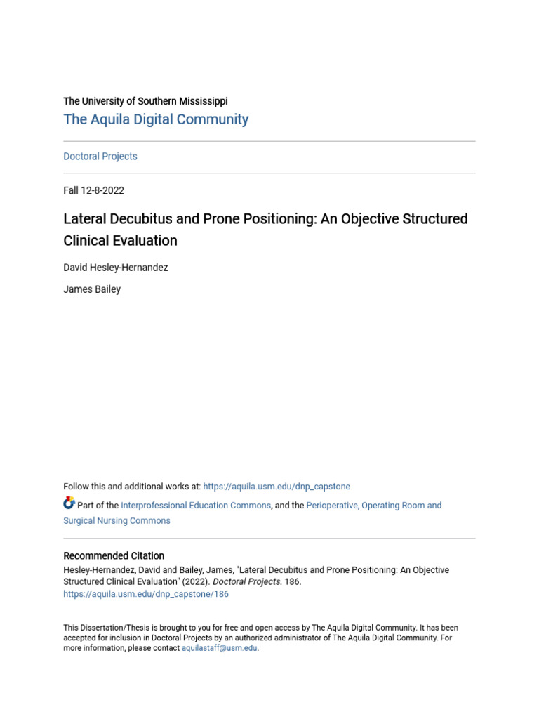 Lateral Decubitus and Prone Positioning - An Objective Structured | PDF ...