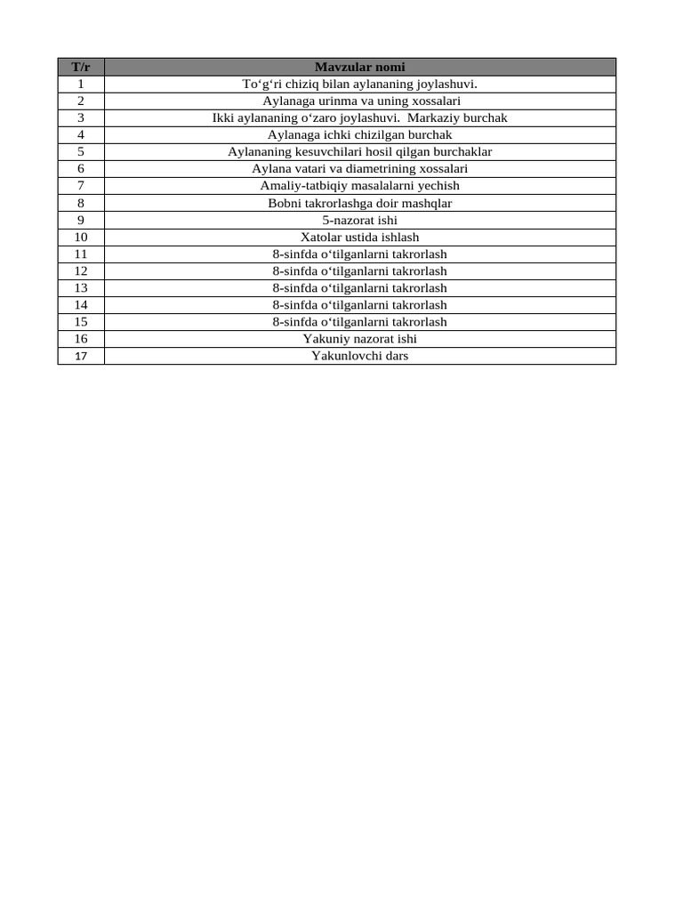 8-Sinf Geometriya 4-Chorak @E - Baza - Ishreja | PDF