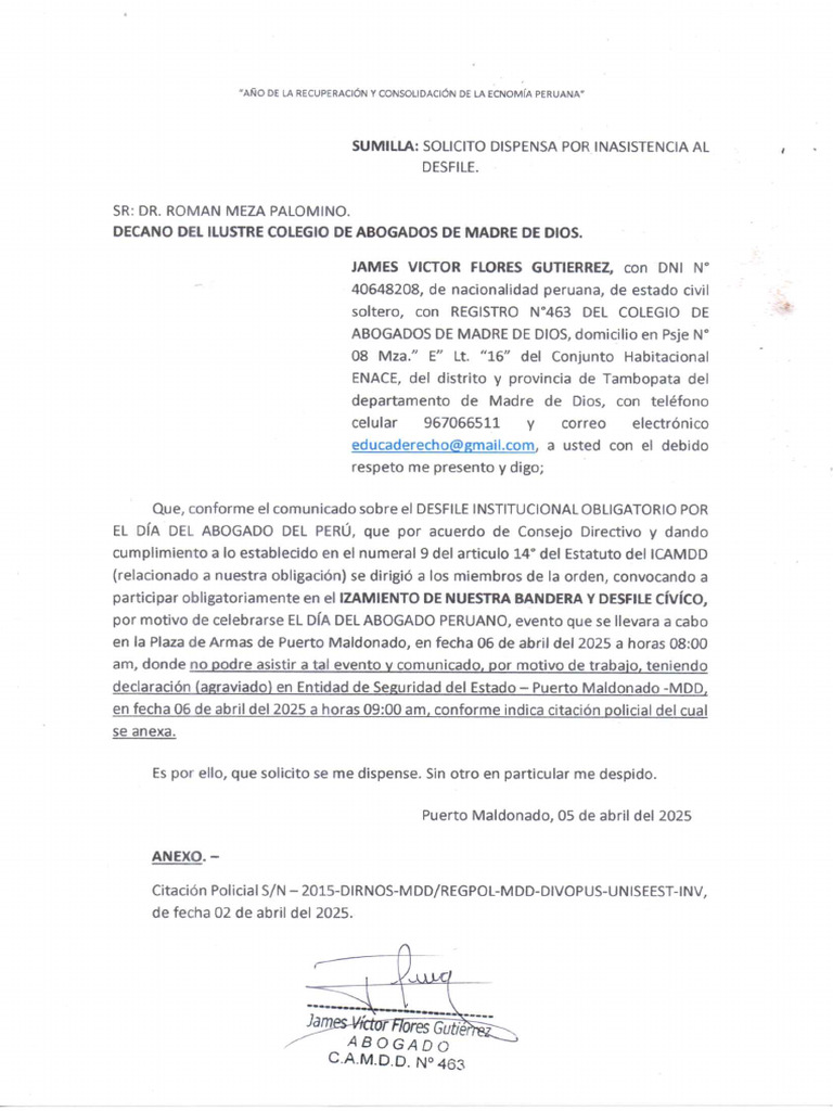 Solicito Dispensa A Desfile | PDF