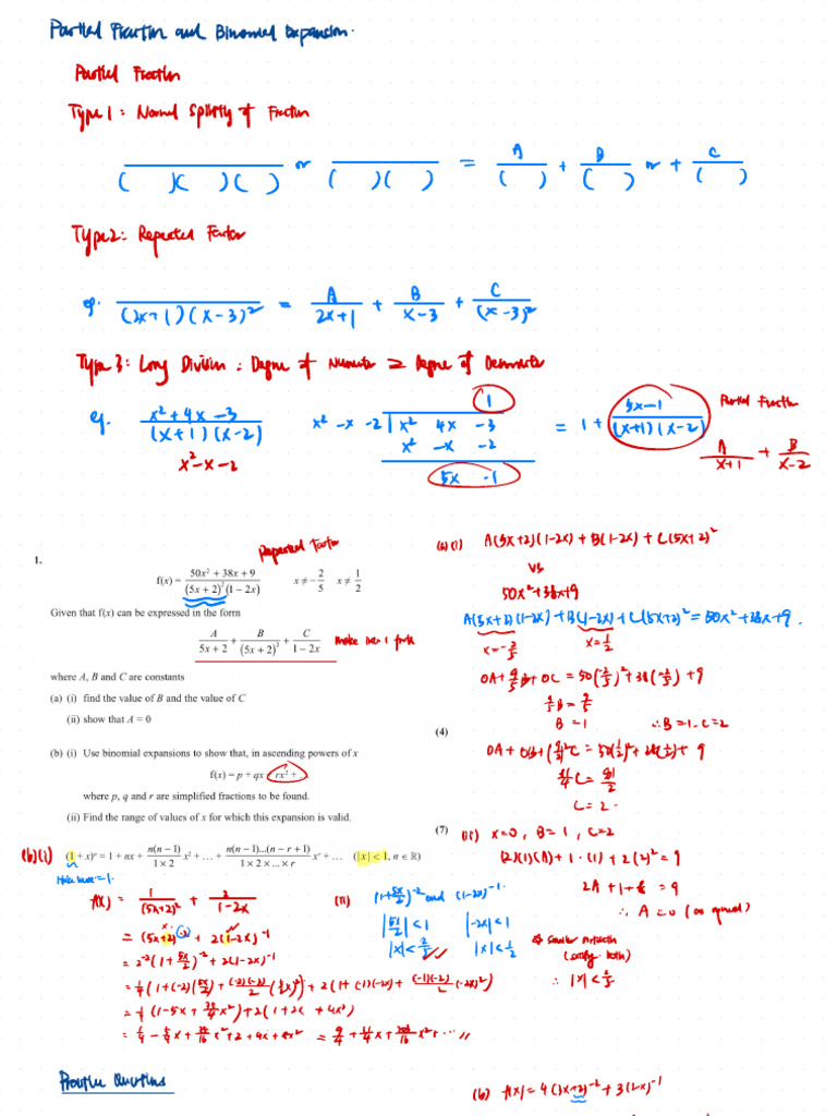 A2 Binomial and Partial Fraction Revision | PDF | Division (Mathematics) | Algebra