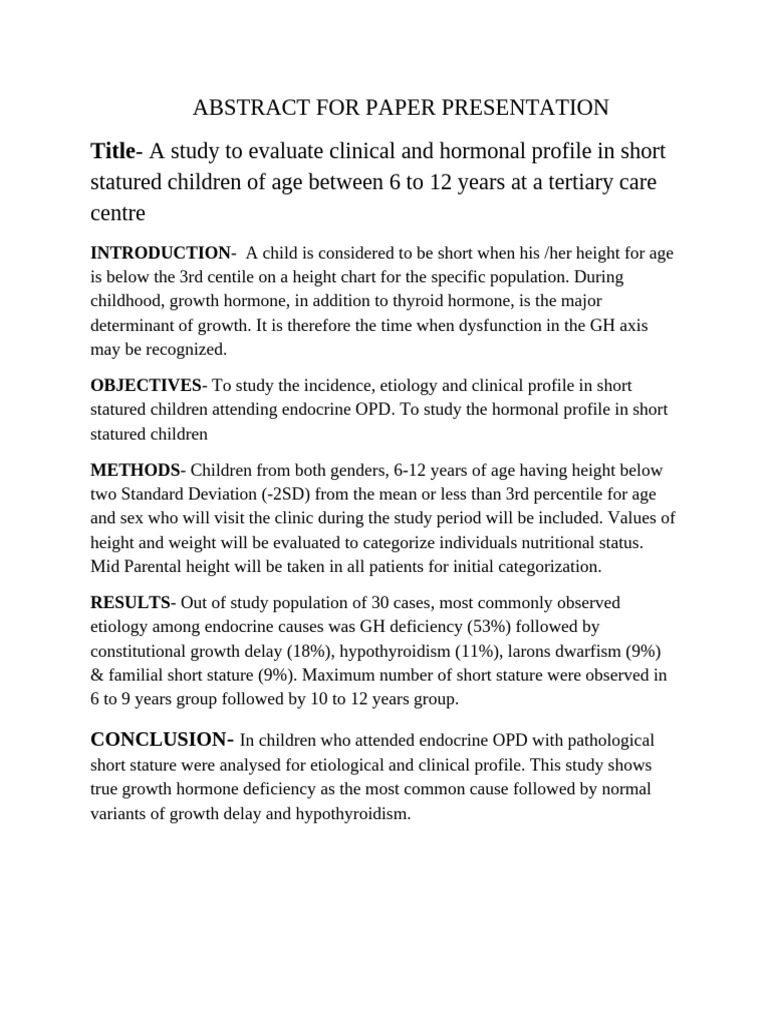 Clinical Profile of Short Statured Children | PDF