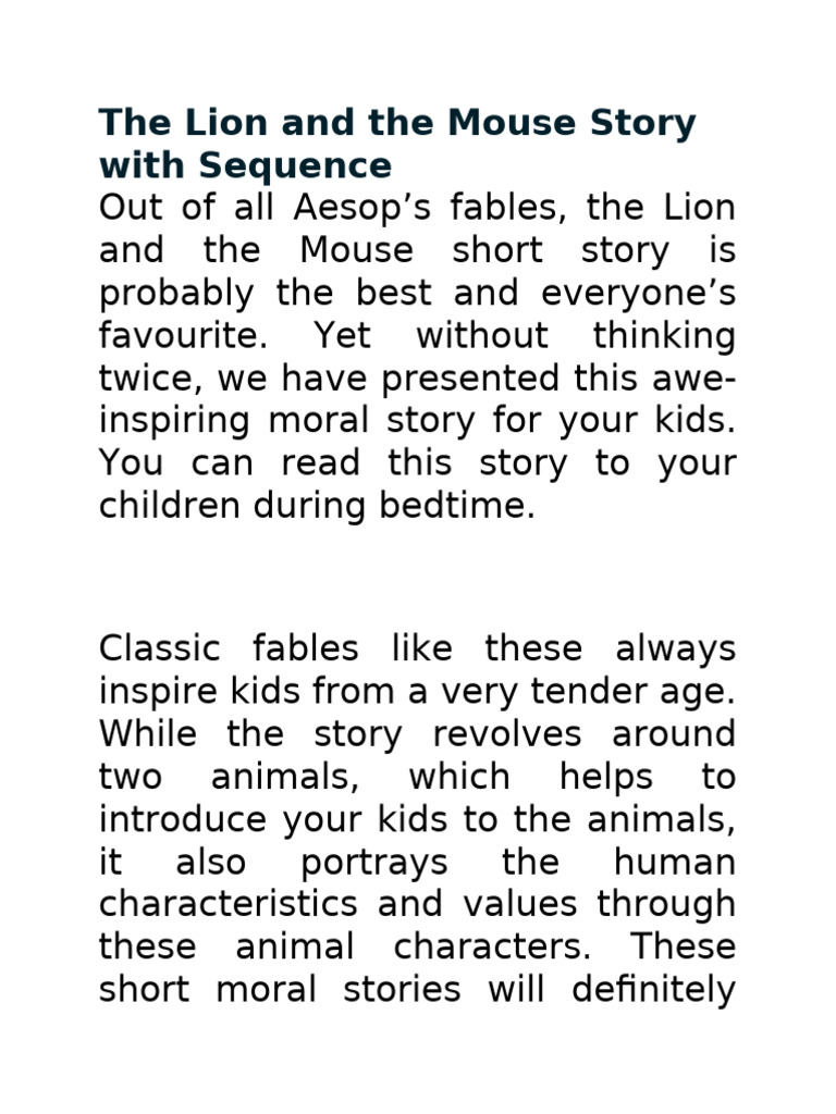 The Lion and the Mouse: A Moral Fable | PDF