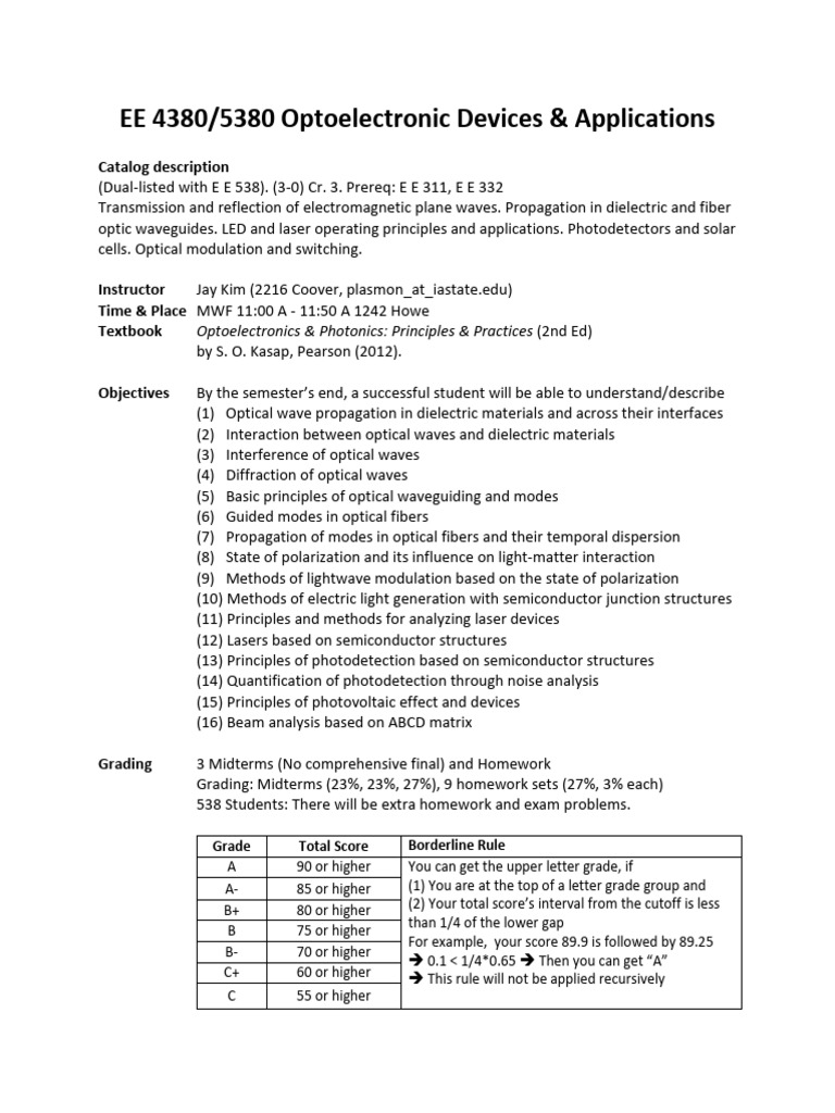 2025 - EE438538 - Course Announcement | PDF | Optics | Optical Fiber