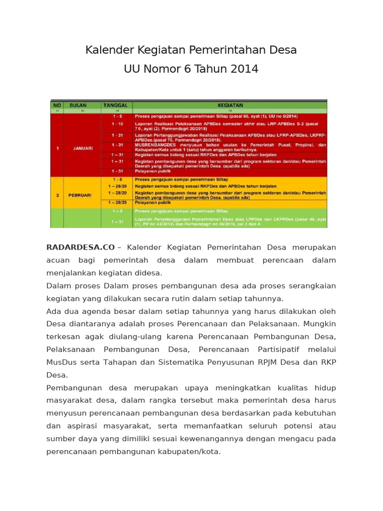Kalender Kegiatan Pemerintahan Desa | PDF