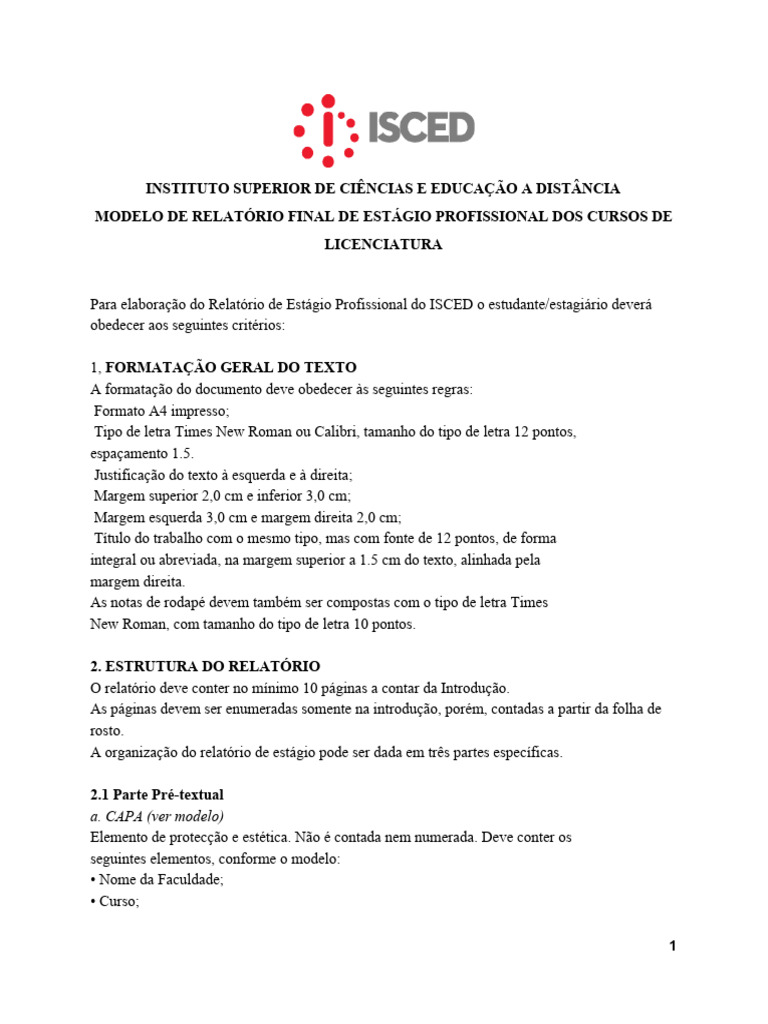 Relatório de Estágio: Guia Completo ISCED | PDF | Aprendizado