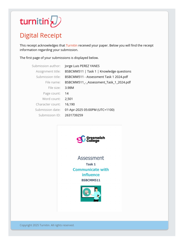 Receipt - BSBCMM511 - Assessment Task 1 2024 PDF | PDF