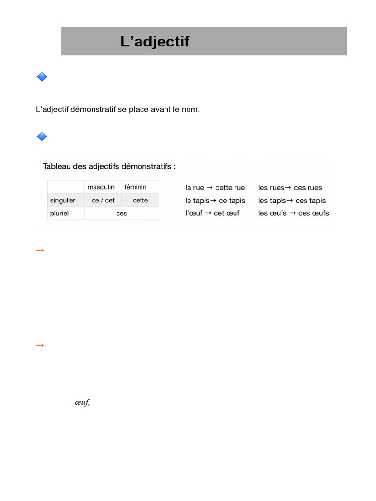 Adjectifs démonstratifs en français | PDF