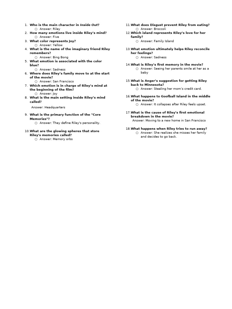 Inside Out: Key Character Insights | PDF