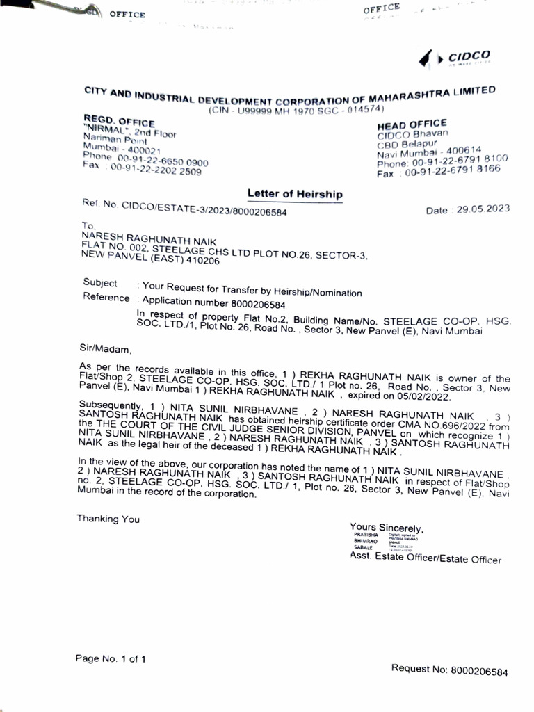 Cidco Transfer Steelage 002 | PDF | Government Of India | Planning