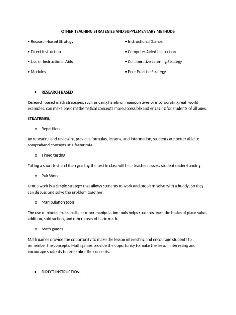 Effective Teaching Strategies Overview | PDF | Learning | Reinforcement