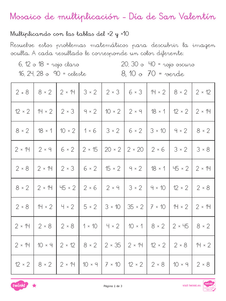 Mosaicos de Multiplicación para San Valentín | PDF