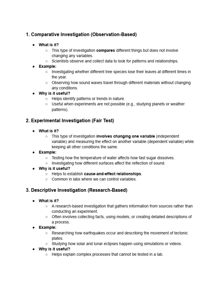 Types of Investigations in Science | PDF