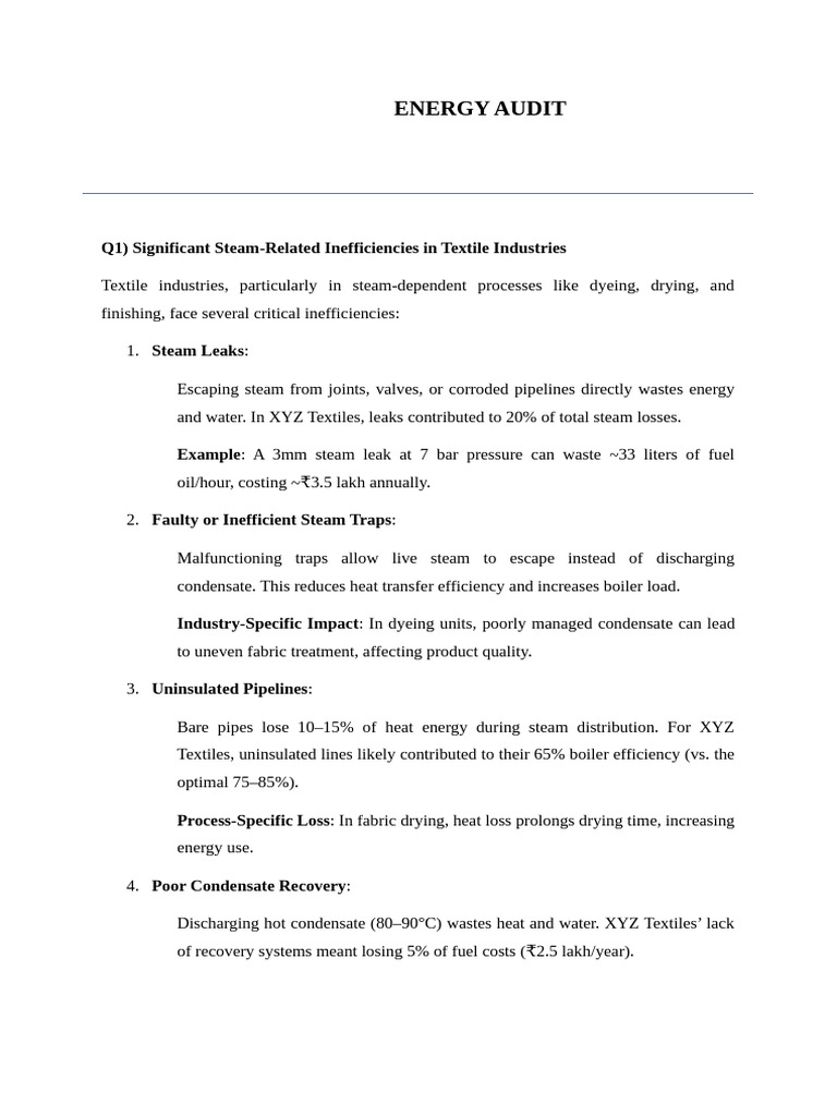 Energy Audit Insights for Textile Steam Systems | PDF | Boiler | Steam