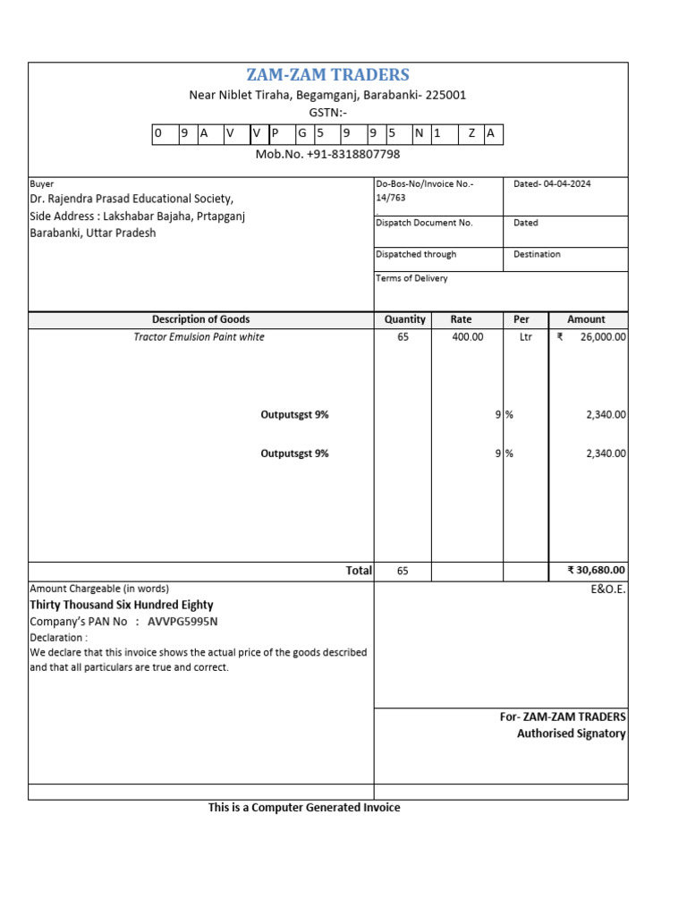 Paint Invoice for Dr. Rajendra Prasad | PDF