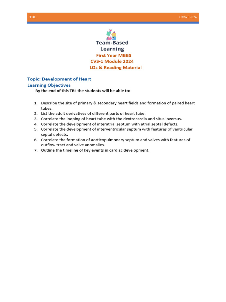 Reading material CVS 1 TBL | PDF | Atrium (Heart) | Heart Valve