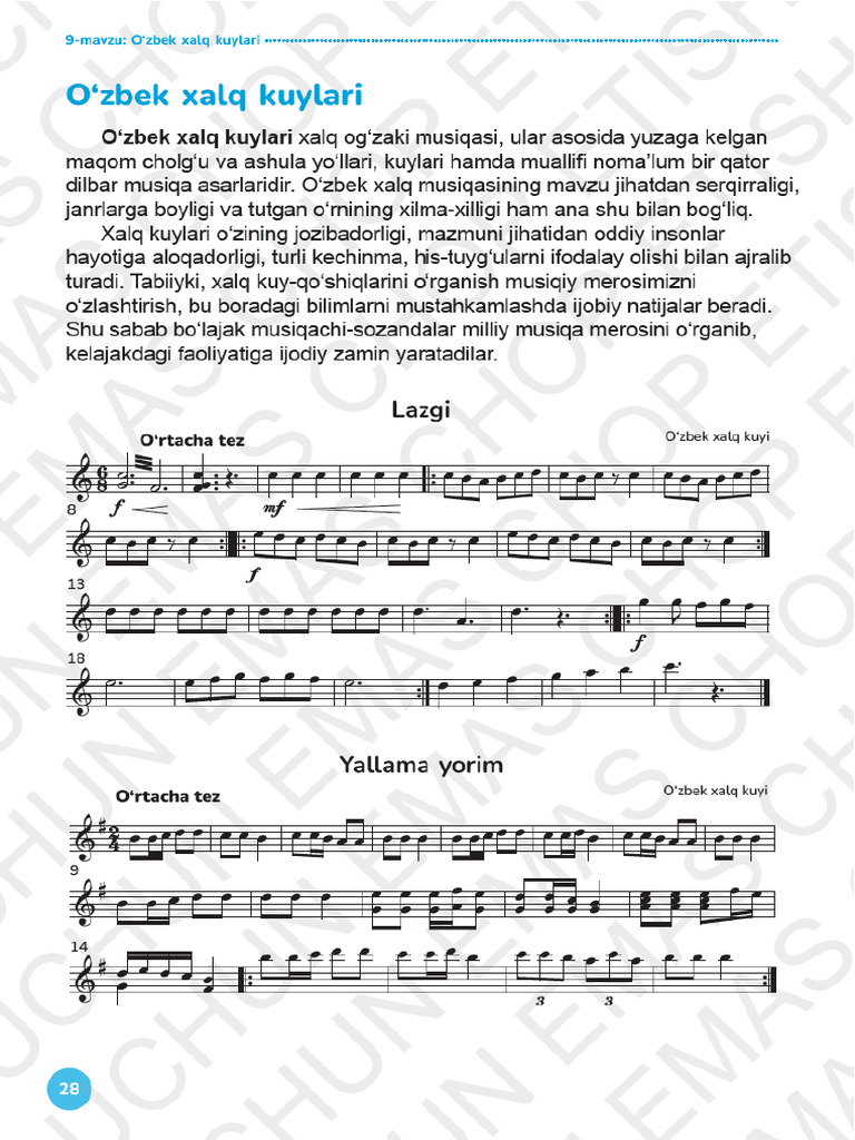 5-Sinf Musiqa Darslik 2024 UZ | PDF