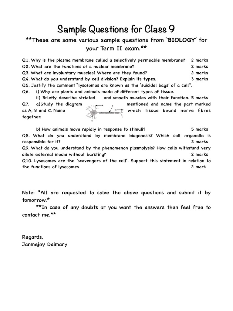 Class 9 Biology Sample Questions | PDF