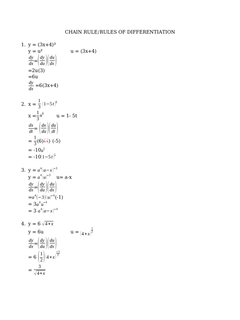 CHAIN RULE Rules of Diffren | PDF | Subtraction | Differential Calculus