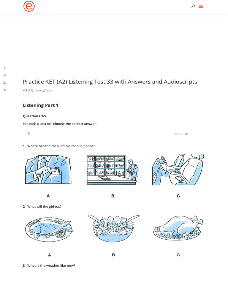 Practice KET (A2) Listening Test 33 With Answers and Audioscripts ...