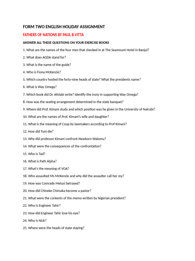 ENG FORM 2 Holiday Assignment. | PDF