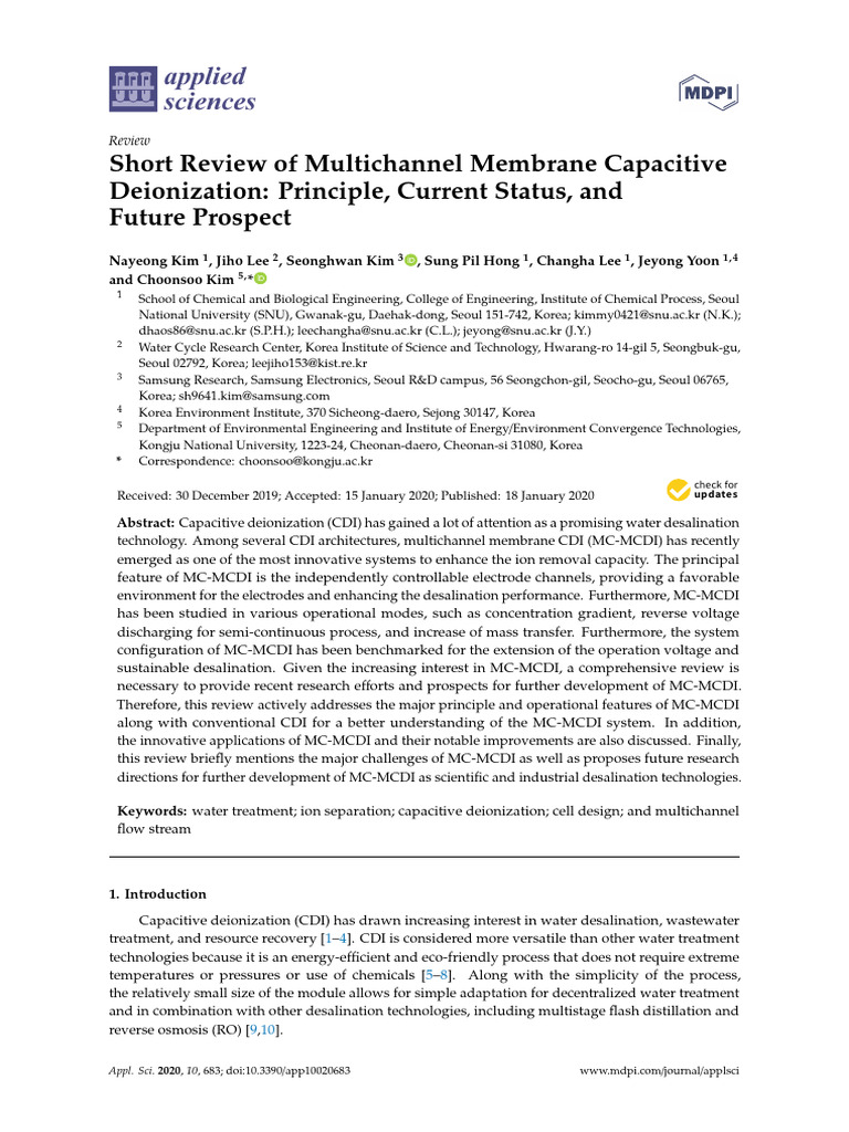 Short Review of Multichannel Membrane Capacitive Deionization ...