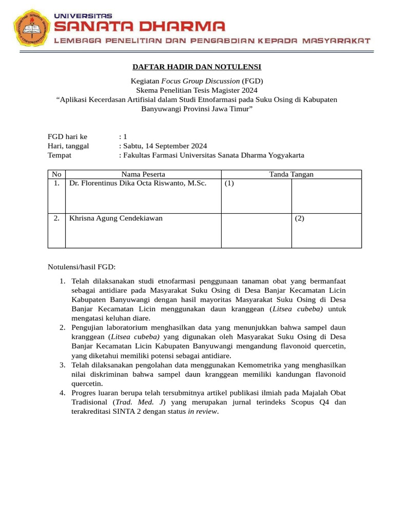 Presensi FGD Krisna | PDF