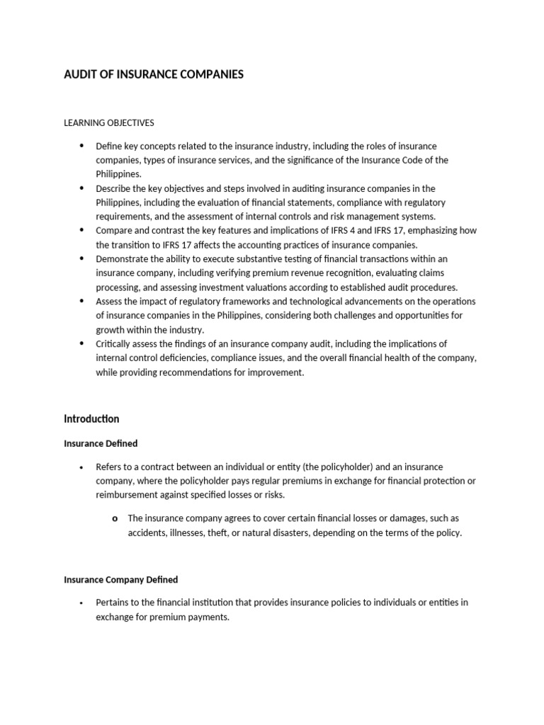 Insurance Company Audit in the Philippines | PDF | Insurance | Internal ...