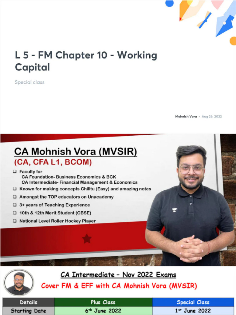 L 5 FM Chapter 10 Working Capital With Anno | PDF