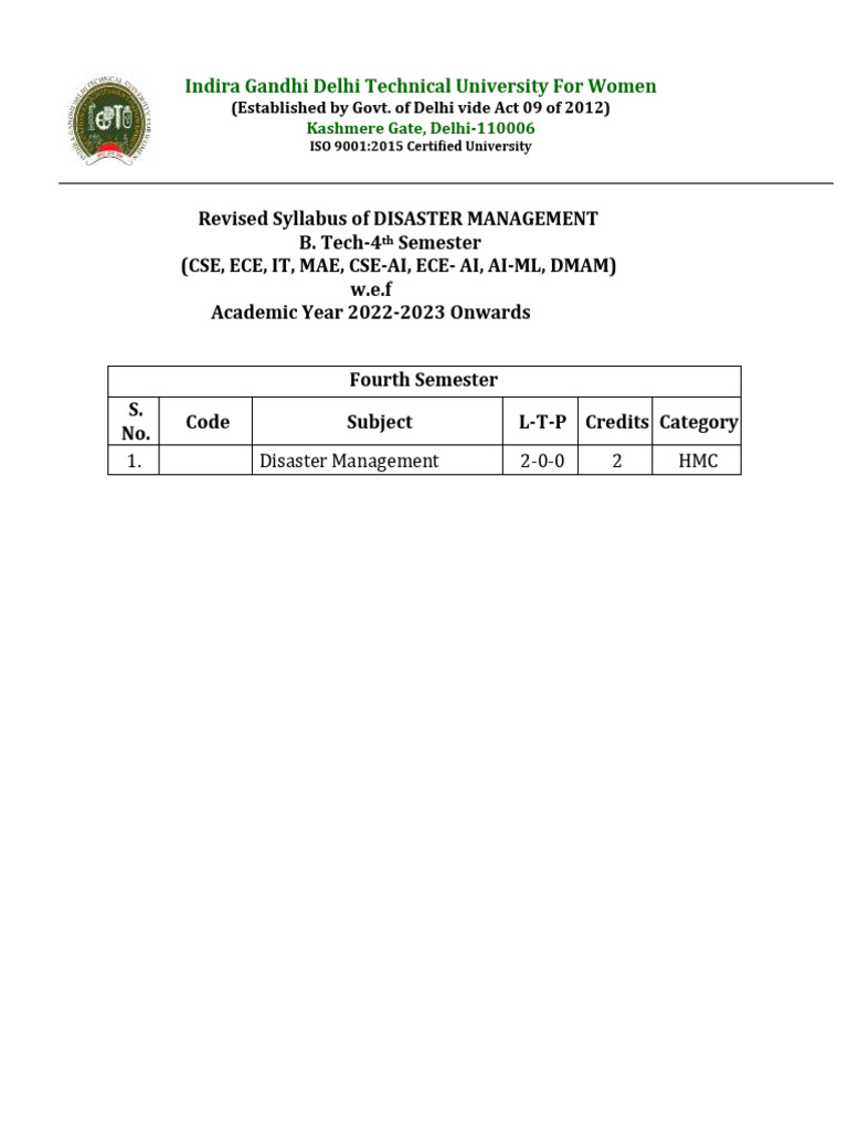 Disaster Management (Hmc-202) Revised Syllabus | PDF | Emergency ...
