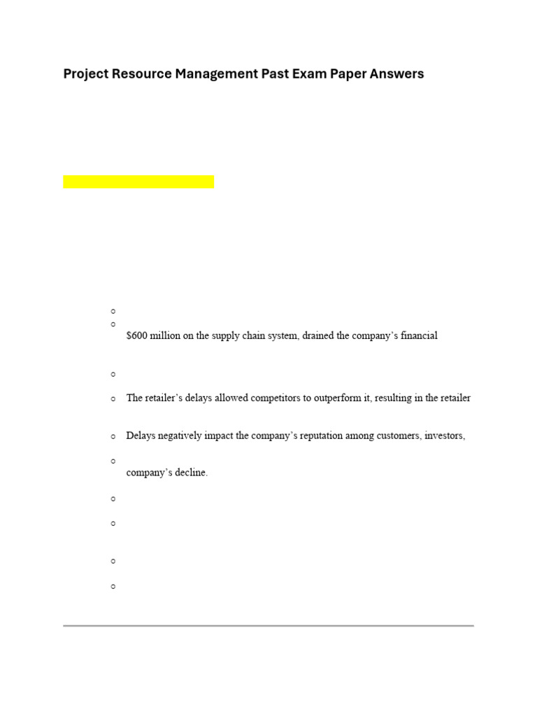 Project Resource Management Past Exam Paper Answers | PDF | Project ...