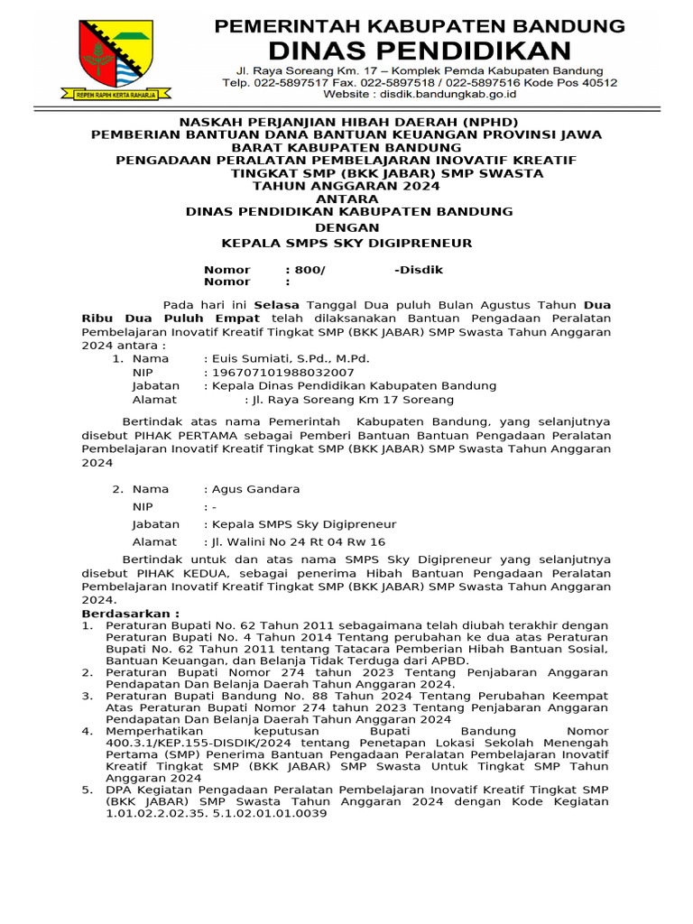 Naskah Perjanjian Hibah Daerah | PDF