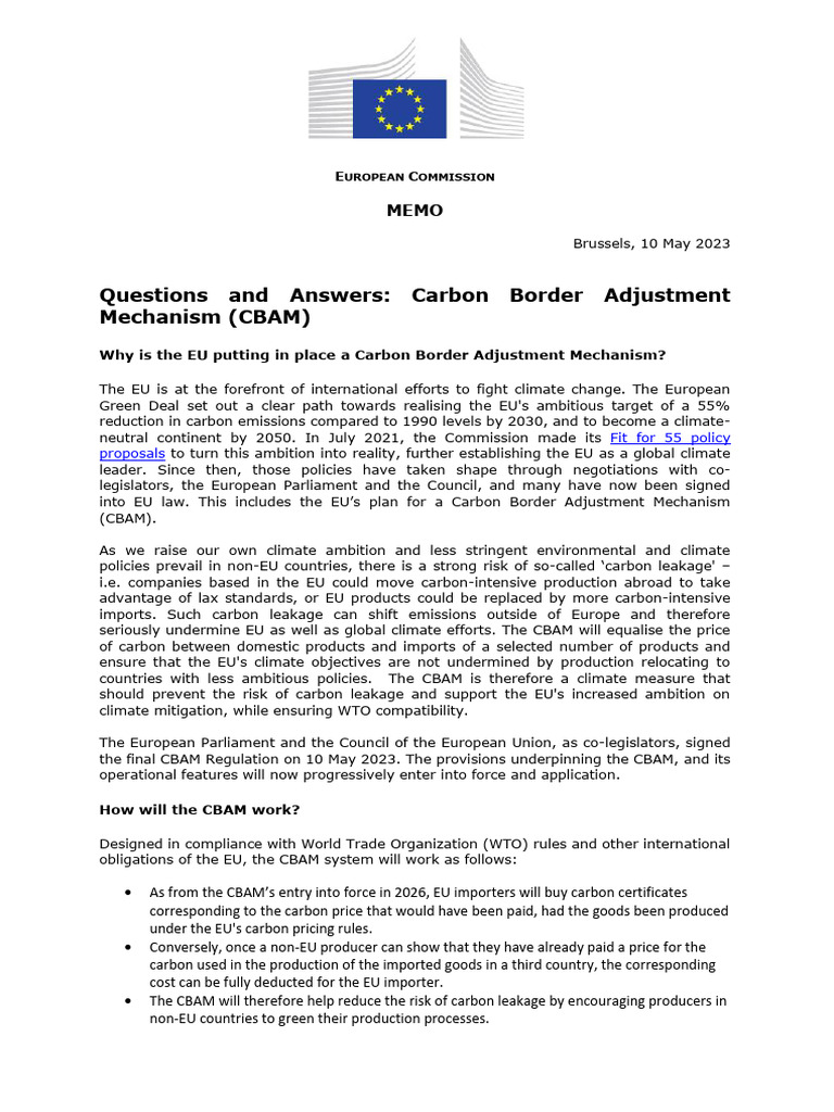 Questions - and - Answers - CBAM - Europe Ldoc | PDF | Climate Change | Climate Change Policy