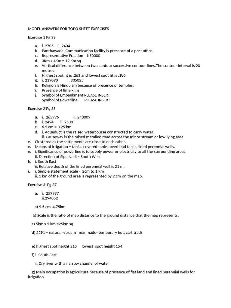 Geography Toposheet Model Answers For Topo Sheet Exercises Pdf