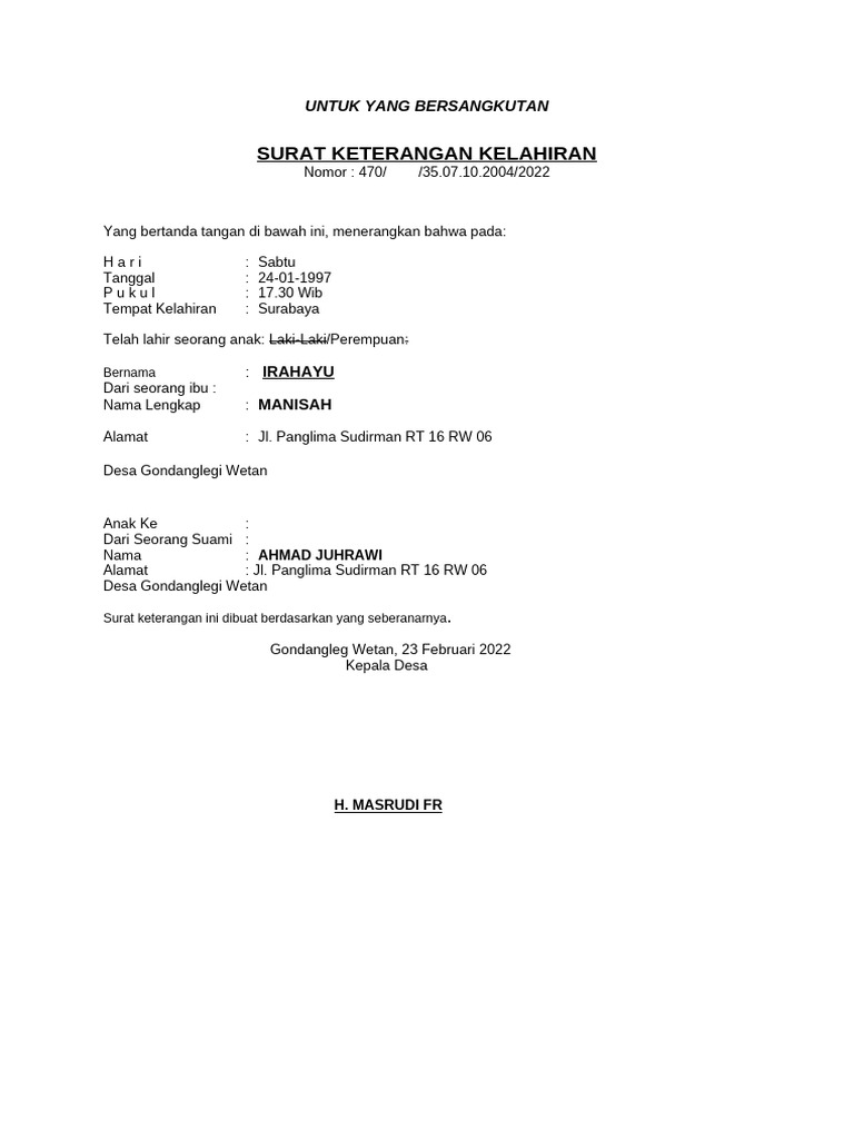 Surat Keterangan Lahir | PDF