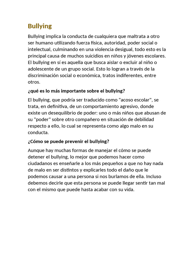 Prevención del Bullying Escolar | PDF