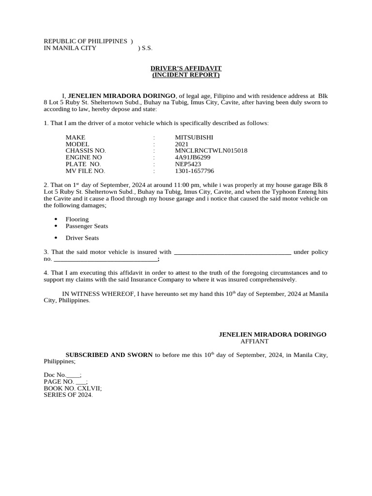 Drivers-Affidavit-Of Doringo | PDF