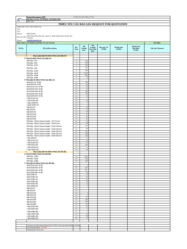 CTC - LMV - RFQ - Pipe - Era | PDF