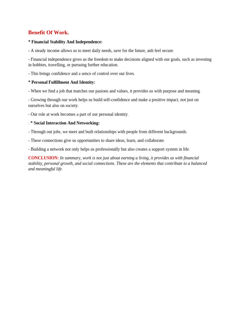 Benefits of Work for Life Balance | PDF