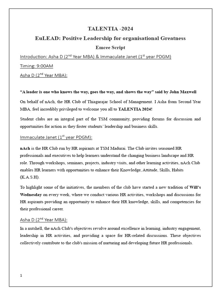 Final Talentia-2024 - Session Emcee Script | PDF | Master Of Business ...