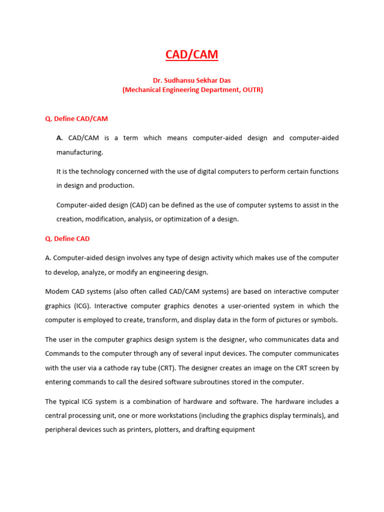 Cad Cam All Notes (Sudhansu) | PDF | Numerical Control | Computer Aided ...