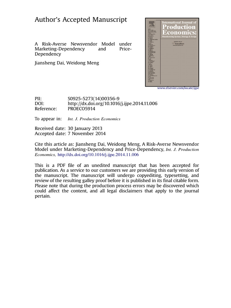 Dai 2015 | PDF | Risk Aversion | Demand