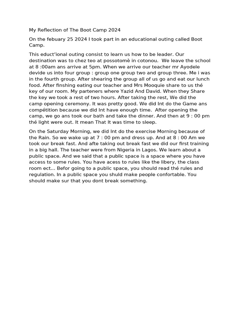 Boot Camp 2024: Leadership Reflection | PDF