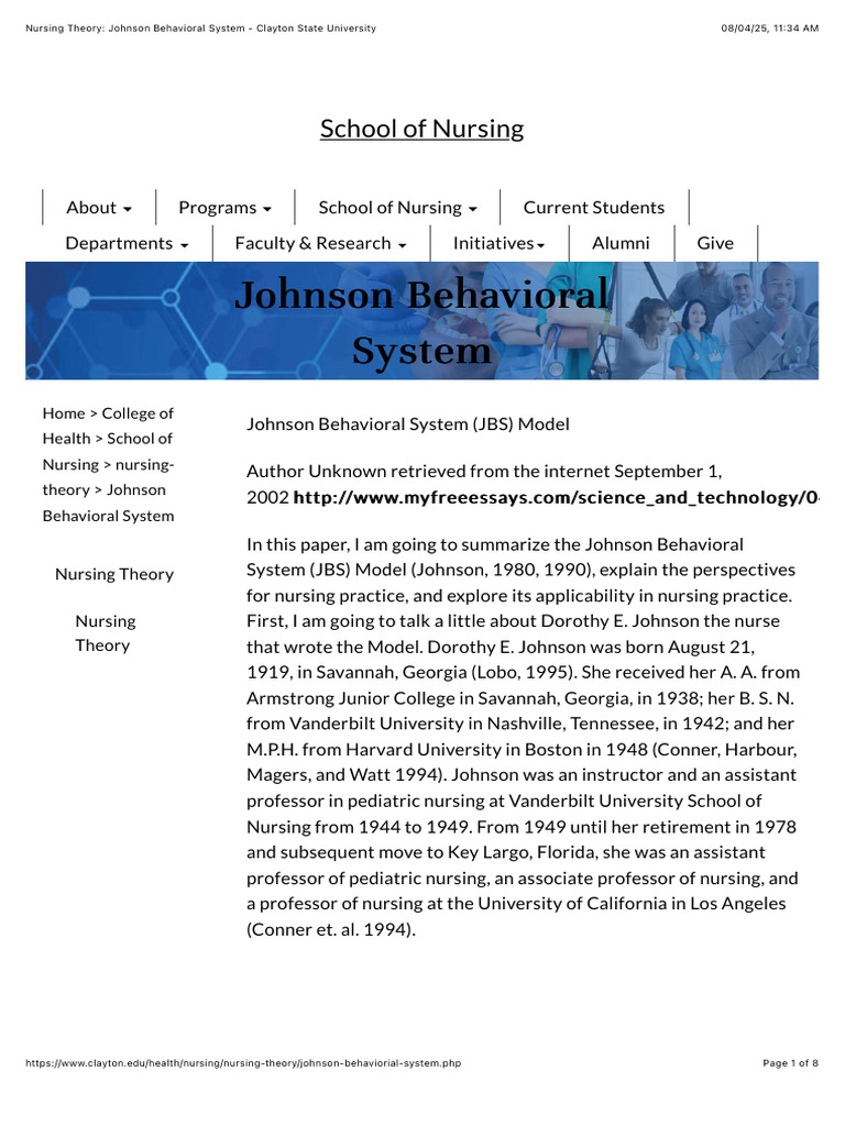 Nursing Theory: Johnson Behavioral System - Clayton State University ...