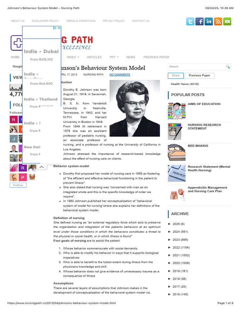 Johnson's Behaviour System Model Nursing Path | PDF | Theory | System